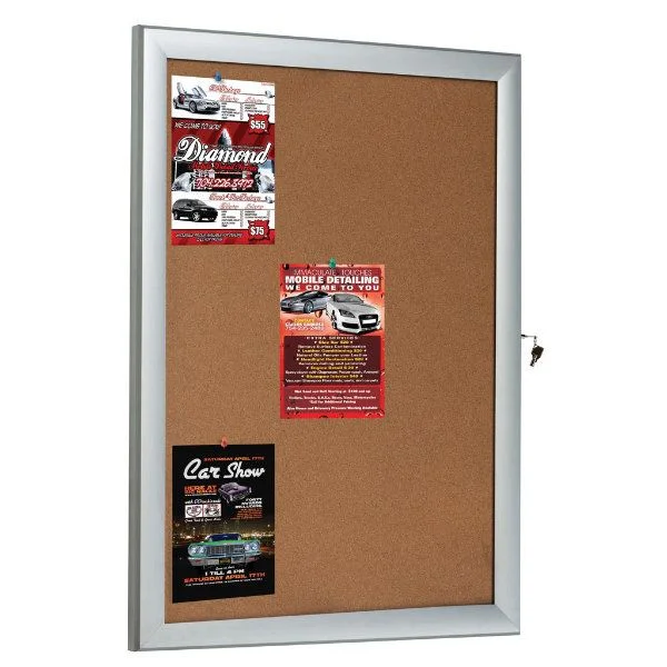 M&T Displays Cork Bulletin Board Silver Aluminum Indoor Lockable Glass ...