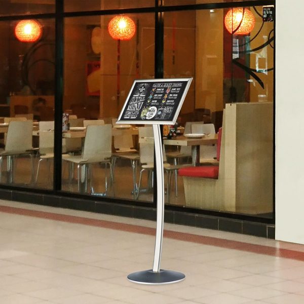 Pedestal Sign Holder Restaurant Menu Board Floor Standing 8.5×11 Silver ...